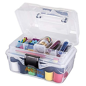 ArtBin 6890AG Small Project Box, Portable Art & Craft Organizer with Lift-Out Tray, [1] Plastic Storage Case, Clear