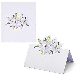 Gift Boutique 100 Lilies Place Cards White Floral Flower Wedding Seating Name Card Table Setting Folded Tent Cards 2 x 3.5 Inches