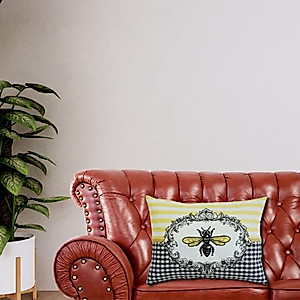 Comfy Hour 13" Polyester Spring Bee and Flower Accent Throw Pillow Cushion for Home Decoration, Yellow and Black, Spring in Garden Collection