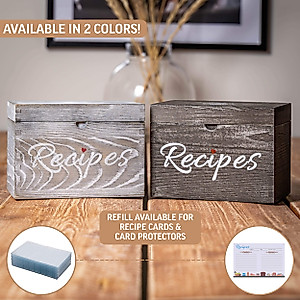 KitchenMania Wood Recipe Box with Cards,Wood Dividers 4x6 Vintage Style Set,100 Double Sided Recipe Cards,100 Recipe Card Protectors, Gift for Grandma Mom Women Wedding Bridal Shower Rustic Black