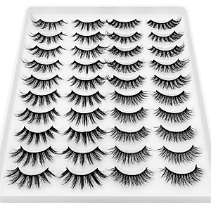 DYSILK Lashes False Eyelashes - Mink Lashes 20 Pairs Faux Mink Lashes 6D Wispy Fluffy Lashes Natural Look False Eyelashes Cat Eye Lashes Reusable Lashes Pack| 11mm-20mm