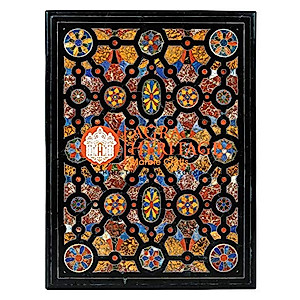 Black 42"x36" Marble Dining Conference Table Top Lapis Lazuli Marquetry Wedding Furniture Gift