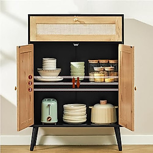 Iwell Storage Cabinet with Adjustable Shelf, Rattan Cabinet with Large Drawer, Accent Cabinet for Dining Room, Entryway, Living Room, Black