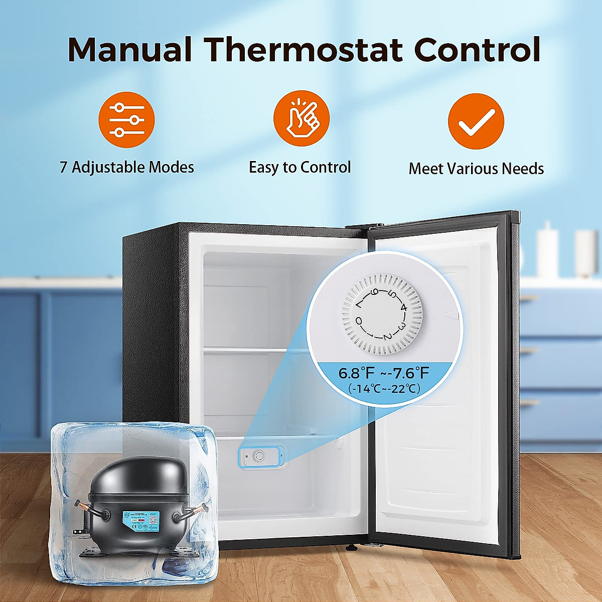 Kismile Upright Freezer,3.0 Cu.ft Mini Freezer with Reversible Single Door,Removable Shelves,Small Freezer with Adjustable Thermostat for Home/Dorms/Apartment/Office (Black)