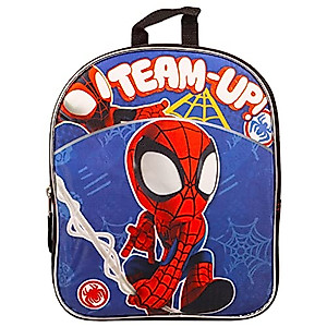 Spidey and His Amazing Friends Mini Backpack with Lunch Box Set - Bundle with 11'' Spiderman Backpack, Spidey Lunch Bag, Water Bottle, Stickers, More | Spiderman Backpack for Toddlers