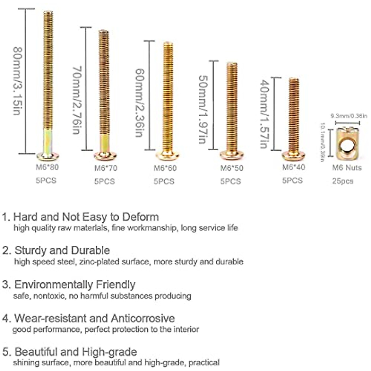 GDFYMI Crib Screws Replacement Set, Delta Crib Screws Hex Socket Cap Bolts Barrel Nut Baby Bed Hardware Replacement Kit Furniture Bolts (25-Set M6)