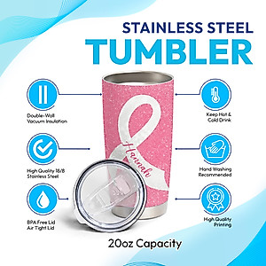 Hyturtle Personalized Breast Cancer Awareness Gifts For Women - Custom Name Stainless Steel Tumbler Coffee 20 oz With Lid - Breast Cancer Cup Gifts For Friend, Mom On Awareness Month, Christmas