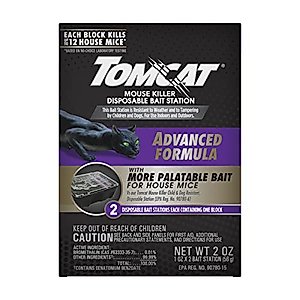 Tomcat Mouse Killer Disposable Bait Station - Advanced Formula: Child and Dog Resistant, Indoor and Outdoor Use, 2 Count, Pre-Filled, 2 oz.