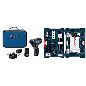 Bosch PS21-2A 12-Volt Max Lithium-Ion 2-Speed Pocket Driver Kit with 2 Batteries, Charger and Case w/ 41 pc drill and drive bit set