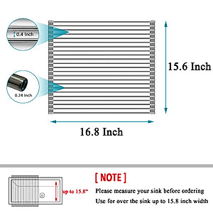 Vseegrs Roll Up Dish Drying Rack (17" L x 16" W), Over Sink Dish Drying Rack, Foldable Stainless Steel Dish Drying Rack, Rolling Srying Rack for Sink Counter (Gray)