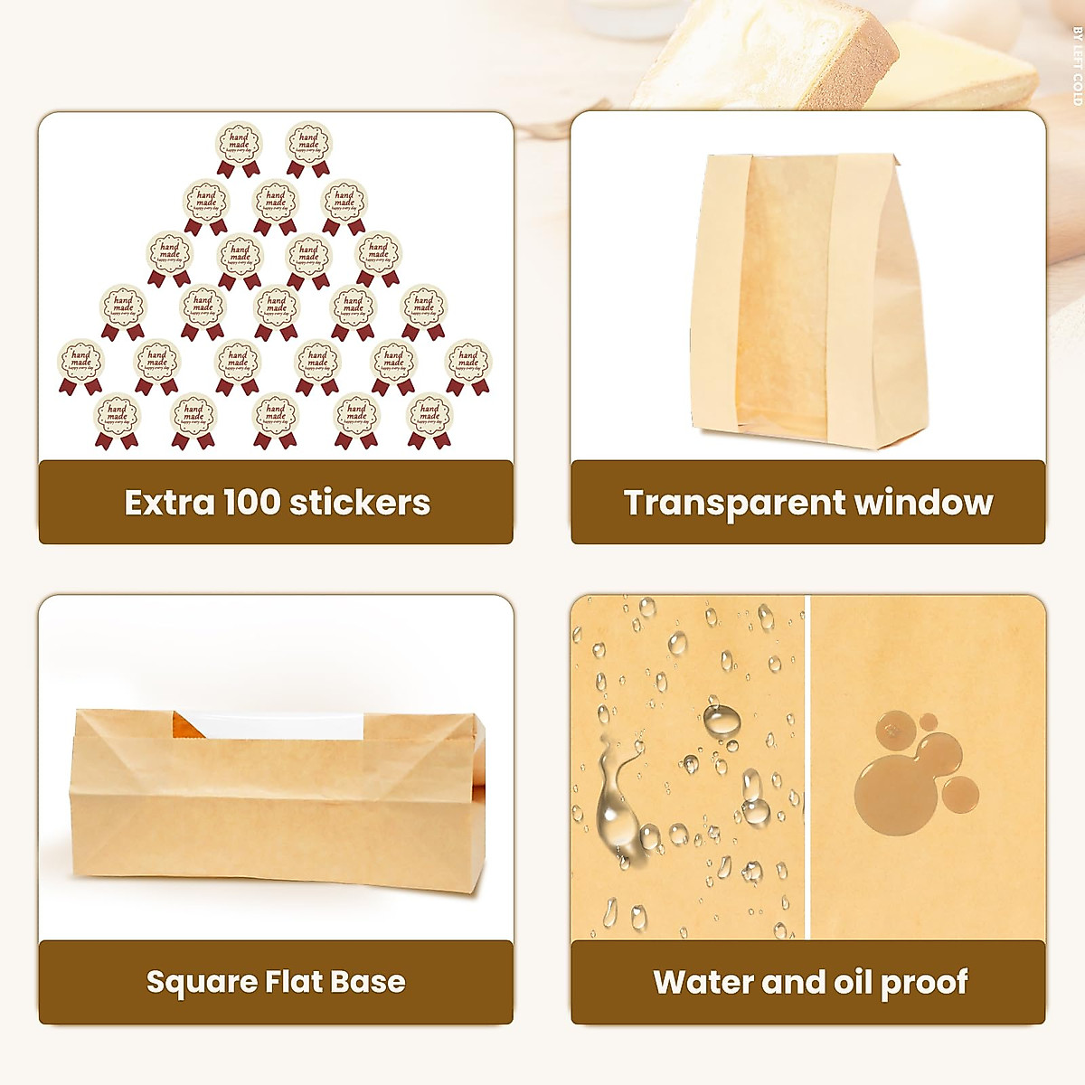 Bread Bags for Homemade Bread 25PCS Paper Bread Bags for Sourdough Large Bakery Bags with Window for Baked Food Packaging Storage Gift Giving Includes 25PCS Label Seal Stickers 13.7x8.3x3.5in