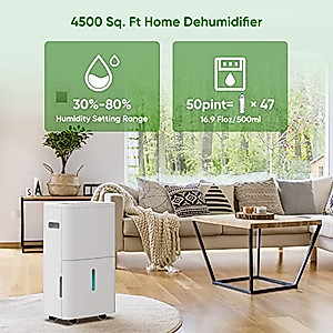 4500 Sq. Ft 50 Pint Dehumidifier for Basement, COLAZE Dehumidifiers with Drain Hose for Home Bedroom Bathroom Large Room, Auto Defrost & Full Water Alarm & 24H Timer with 1.59 Gallon Water Tank