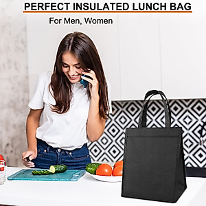 Lunch Bag for Women Men, Insulated Lunch Bag, Large Adult Lunch Box Tote Bag with Interior Pockets, School Lunch Box for Teens Kids, Reusable Portable Lunch Bag for Office, Work,School, Travel, Black
