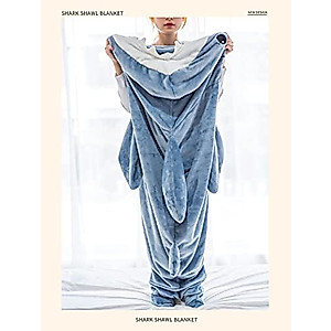 Shark Wearable Hooded Blanket for Adults - Super Soft Warm Cozy Plush Flannel Fleece & - Sloth Gifts for Women Adults (82.7inX35.5in(XL) for Adults a Height of 175-195cm)