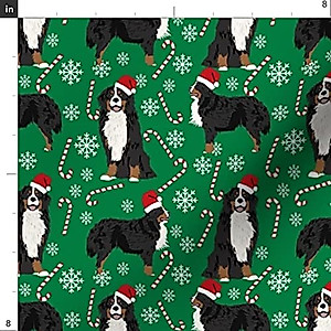 Spoonflower Fabric - Bernese Mountain Dogs Candy Canes Winter Snowflakes Green Christmas Printed on Petal Signature Cotton Fabric Fat Quarter - Sewing Quilting Apparel Crafts Decor