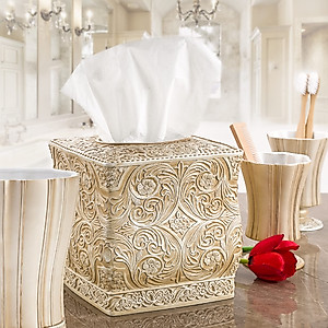 Creative Scents Bathroom Trash Can - Decorative Bathroom Wastebasket - Durable Beige Waste Bin - Space Friendly Waste Basket for Bathroom, Bedroom, Powder Room Or Living Room Decor (Victoria)