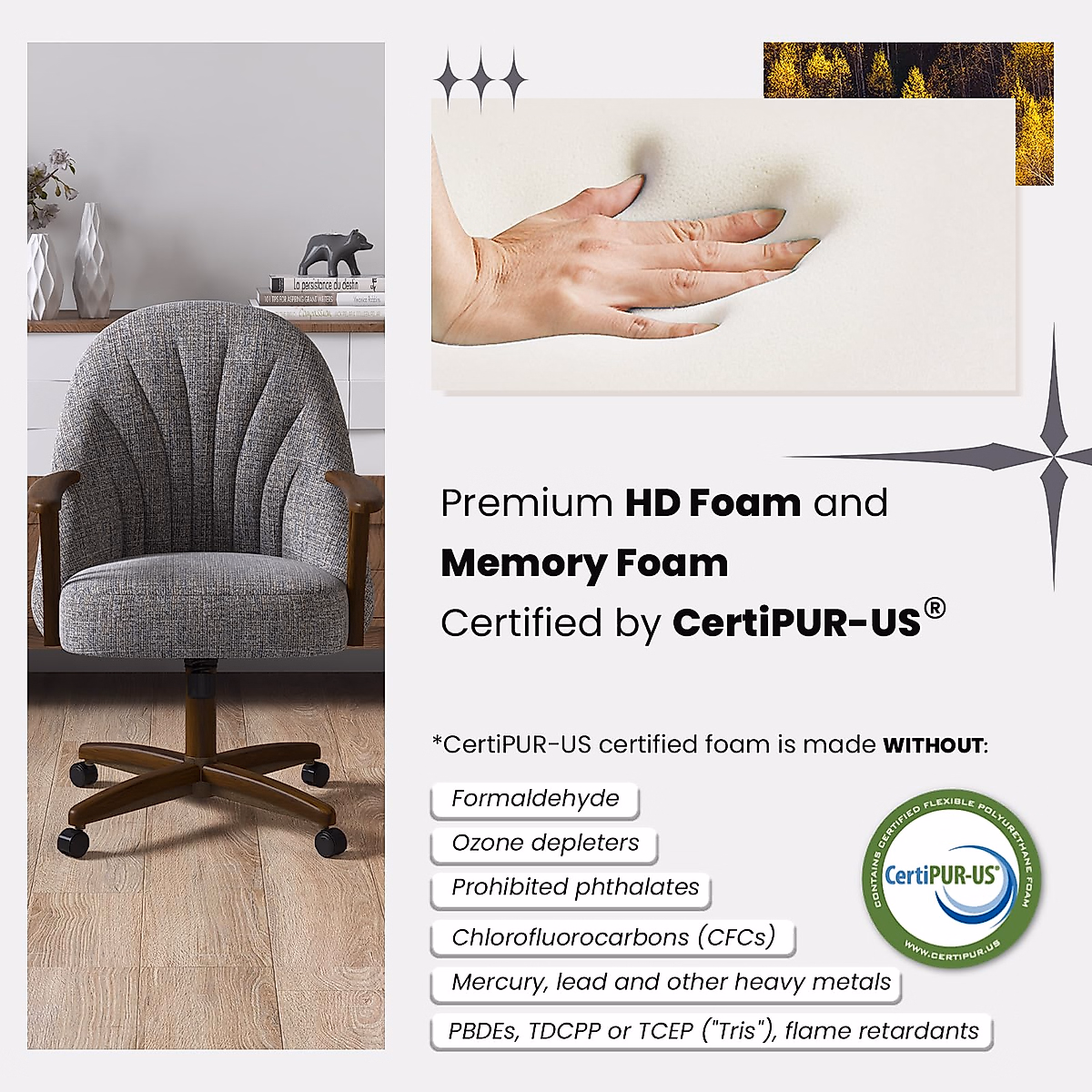 Chromcraft Caster Swivel Tilt Dining Chairs, Luxe Casual Wooden Arm All-Metal Pedestal Base Chairs with Rolling Wheels for Kitchen(Fonzo Marble-Walnut)