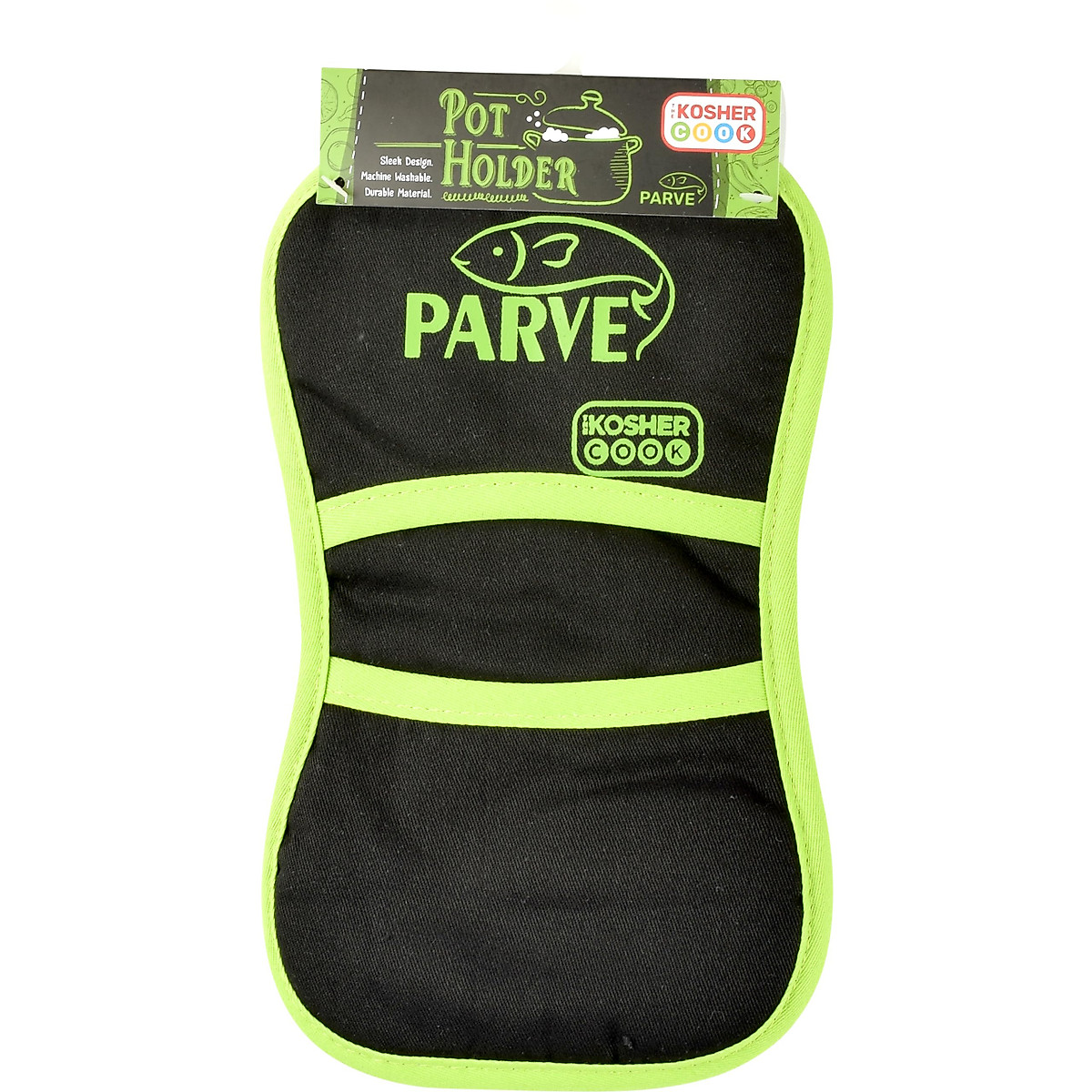 The Kosher Cook Pareve Green Pot Holder Oven Glove - 100% Cotton with Silicone, Machine Washable - Color Coded Kitchen Tools
