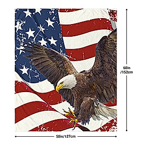 YRAQLVU US Flag Eagle Throw Blanket for Couch Patriotic American National Flag Flannel Fleece Blanket for Unisex Adult Kid, Great Gift for Veteran Friend or Family, 50x60 Inches, USA Flag, Vertical