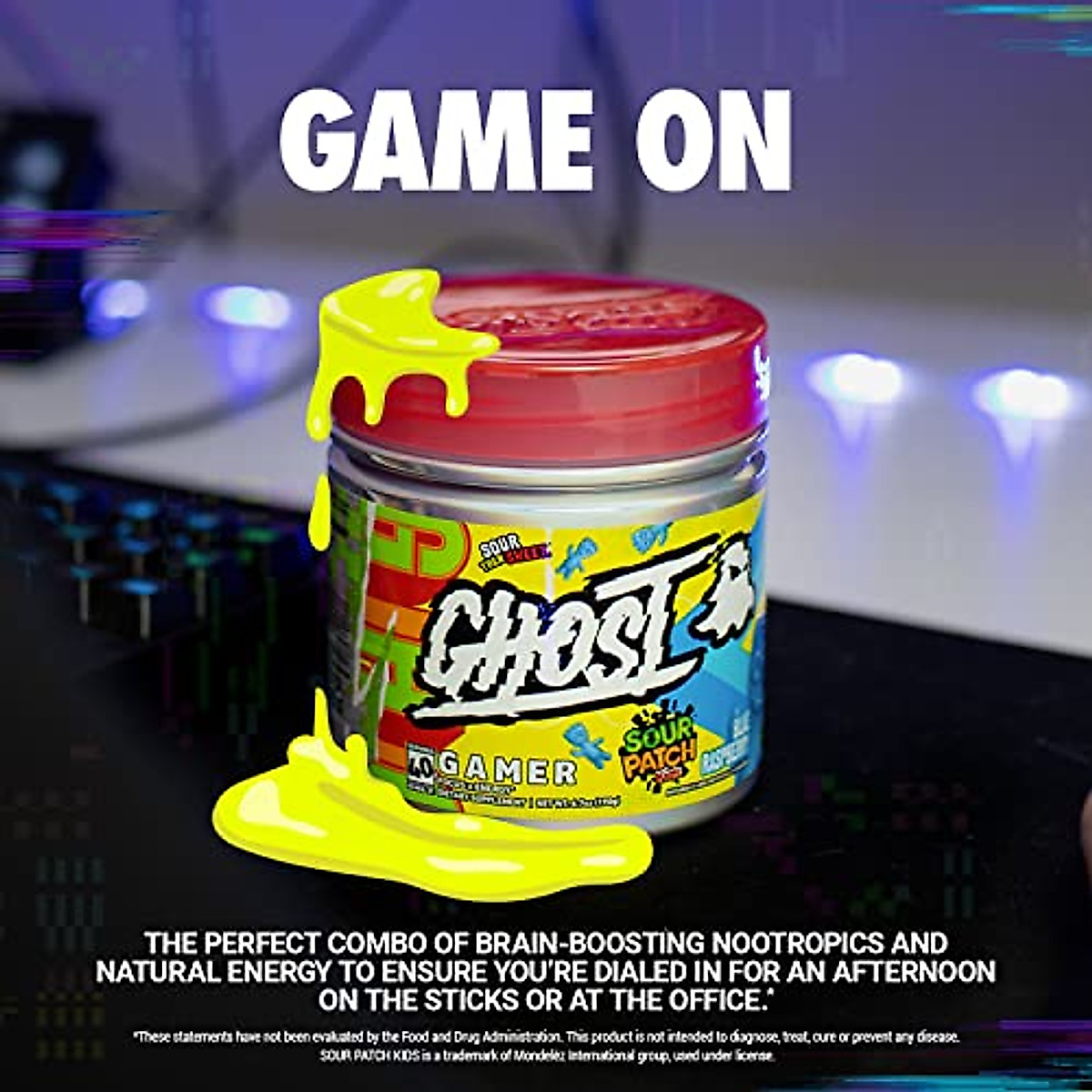 GHOST Gamer: Energy and Focus Support Formula - 40 Servings, Sour Patch Kids Blue Raspberry - Brain-Boosting Nootropics & Natural Caffeine for Attention, Accuracy & Reaction Time - Vegan, Gluten-Free