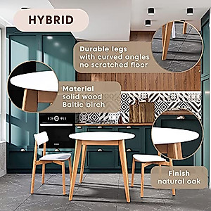 DAIVA CASA Orion Round Table for 3 Person - Birch Solid Wood Kitchen & Dining Room Furniture - Mid Century Modern Scandinavian Style – White Brown Table 35 inch