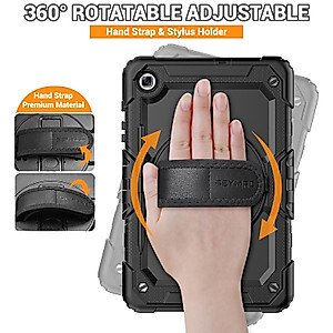 SEYMAC Case for Samsung Galaxy Tab S6 Lite 10.4'' 2024/2022/2020 (SM-P620/P610/P615), Heavy Duty Full-Body Shockproof Protective Case with Screen Protector, Rotating Stand, Hand/Shoulder Strap, Black