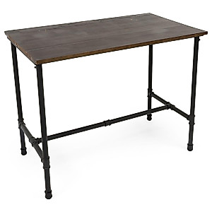 Displays2go, Pipe Display Table with Removable Shelf, Metal and Pine Wood Construction – Natural Top, Black Hardware Legs (PPLNNSTLGB)