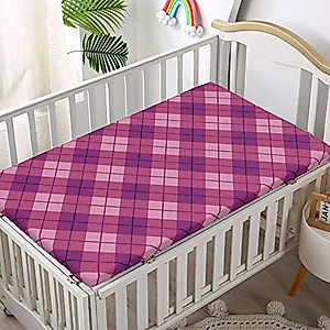 Plaid Themed Fitted Crib Sheet,Standard Crib Mattress Fitted Sheet Soft and Breathable Bed Sheets-Baby Crib Sheets for Girl or Boy,28“ x52“,Dark Magenta Pale Fuchsia