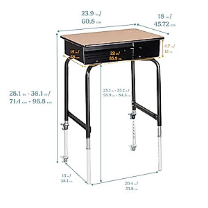 ECR4Kids Mobile Open Front Desk with Metal Storage Book Box, Adjustable Height Desk, Oak
