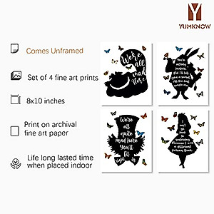 Alice Inspirational Saying Quote Poster Print - Motivational Wall Art for Alice Fans - Cheshire Cat Mad Hatter White Rabbit - Alice in Wonderland Wall Art Decor - Affirmation Gift for Women Teen Girl