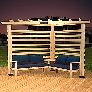 Endark 9x9 FT Solid Wood Pergola with Corner Seating and Table, Outdoor Patio Corner Pergola with Cushioned Sofa for Garden, Backyard, Poolside