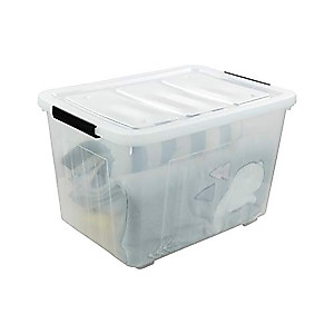 Bringer 4-Pack Large Plastic Storage Box, 70 L Clear Storage Box Latch with Wheels