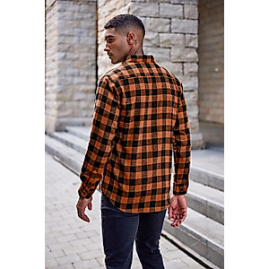 COOFANDY Men's Flannel Plaid Shirt Casual Long Sleeve Checkered Shirt Fall Overshirt A - Orange