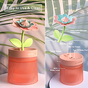 Bedroom Mini Humidifier Cute, Auto Shut Off Desk Humidifier Small 260ml with Flower,Cool Mist,7 Colors Night Light,Quiet,Portable Ultrasonic Humidifier Essential Oil Diffuser for Plants Office Travel