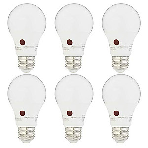 Amazon Basics A19 Dusk to Dawn Sensor LED Light Bulb, 60 Watt Equivalent, Energy Efficient 9W, E26 Standard Base, Soft White 2700K, Non-Dimmable, 10,000 Hour Lifetime , 6-Pack