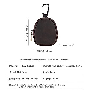 Tomcrazy Coins Mini Backpack Bag Genuine Leather Carrying Case for AirPods Pro 2 1 3, Galaxy Buds, Sony LinkBuds S WF-L900 WF-1000XM4 Cover, Car Keys, Access Card Keychain (Coffee)