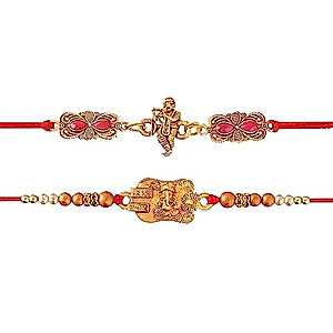 Eximious India Set of 2 Rakhi For Brother With Card Antique Gold Finsh Ganesha and Krishna Pendant For Raksha Bandhan Designer Rakhi Thread for Bhaiya