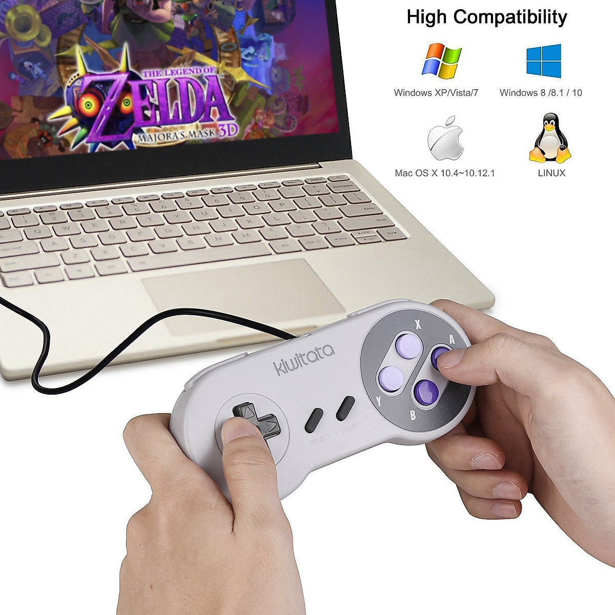 KIWITATA 2X Classic SNES USB Controller for Retro Gamings, Super NES Wired USB Joypad Game Controller for Windows PC Mac Raspberry Pi