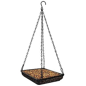 MIXXIDEA Hanging Bird Feeder Tray Metal Mesh Platform Seed Feeder with Durable Chains for Outdoors Garden Great for Attracting Birds (1 Pack)