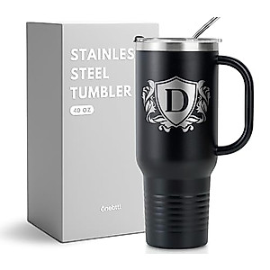 Onebttl Personalized 40 oz Tumbler with Handle and Straw, Monogrammed Travel Cup for Men, Custom Coffee Mugs, Unique Birthday Christmas Gifts for Men Who Have Everything, D