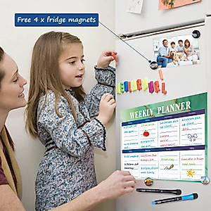Pubell Dry Erase Calendar Whiteboard for Fridge - 3PCS Set of Monthly Calendar for Refrigerator, Magnetic Weekly Schedule Planner with Notepad List for Family Kitchen Planning Board