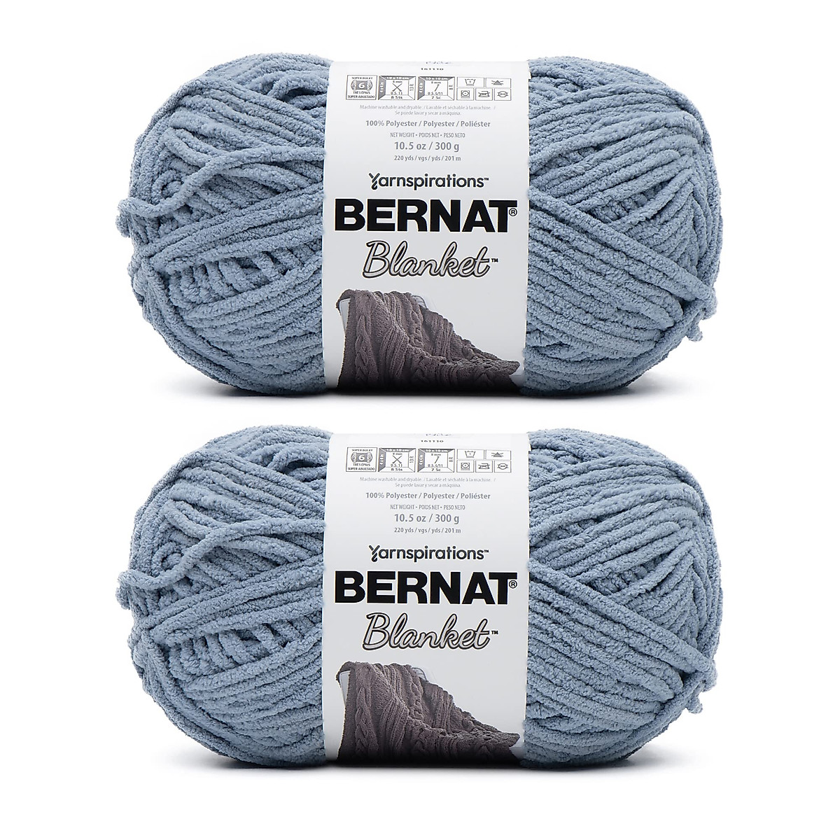 Bernat Blanket Gray Blue Yarn - 2 Pack of 300g/10.5oz - Polyester - 6 Super Bulky - 220 Yards - Knitting/Crochet