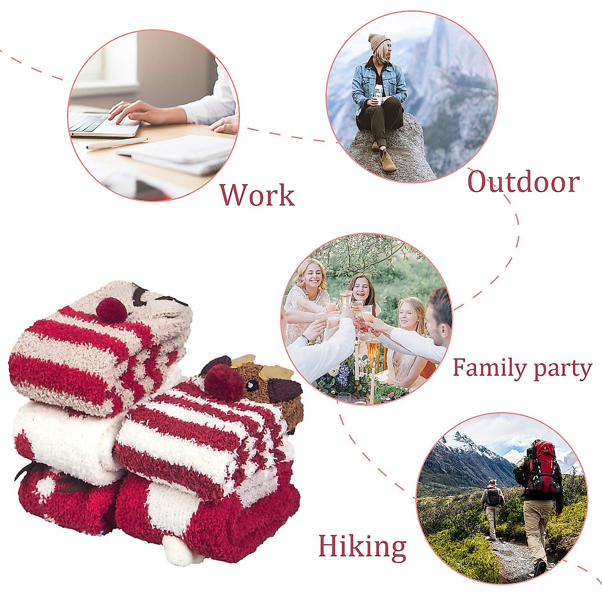 Loritta 5 Pairs Womens Fuzzy Socks Winter Warm Cozy Fluffy Super Soft Slipper Socks,D3-Christmas Animals