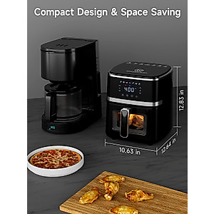 Kitchen Elite Air Fryer Oven 5.28 Qt, 7-in-1 Digital Display Compact Cooker with Easy View Windows，Space-saving, Nonstick and Dishwasher Safe Basket, Black
