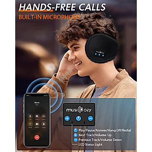 MUSICOZY Bluetooth Ear Muffs for Winter Women Men Kids Girls, Ear Warmers Wireless EarMuffs Headphones, Built-in HD Speakers and Microphone with Carry Bag for Biking Running Cool Tech Gadgets Gifts