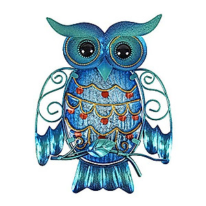 LIFFY Metal Owl Wall Decor - Outdoor Wall Art - Glass Hanging Garden Owl Deocr for Patio, Porch or Door, Owl Gifts for Women
