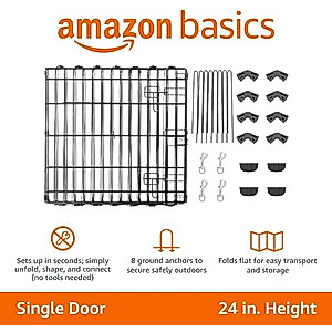 Amazon Basics - Octagonal Foldable Metal Exercise Pet Play Pen for Dogs, Fence Pen, Single Door, Extra Small, 60 x 60 x 24 Inches, Black