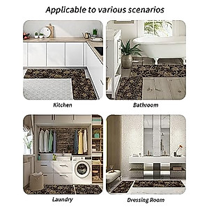 Thanksgiving Fall Bath Mat for Tub,Non Slip Bathroom Floor Runner Rug Quick Dry & Absorbent Diatomaceous Earth Shower Sink Kitchen Washable Doormat,Gold Autumn Maple Leaves Black Backdrop 16x24+16x47