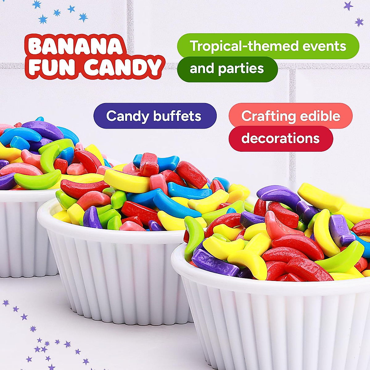 Bananas Runts Candy - 1200 psc 1.7 lb Hard Candy Bulk Gumball Machine Refills - Banana Candy for Cake Decorations Goody Bags Party Favors - Crazy Bananas Assorted Easter Basket Stuffers Pinata Candy