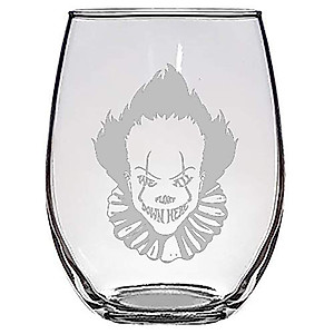 Hat Shark We All Float Down Here Horror Movie Clown - Laser Engraved Stemless Wine Glasses